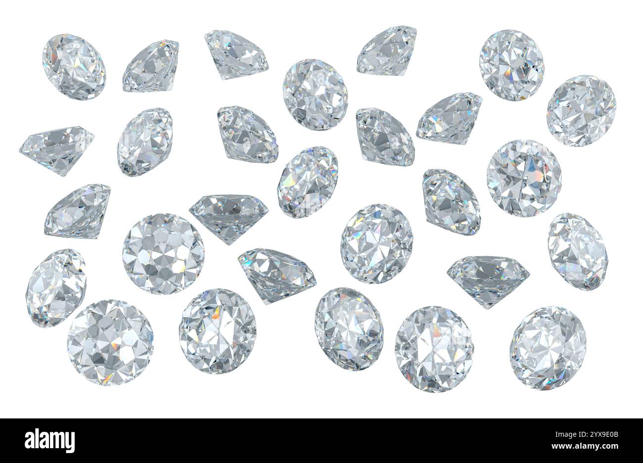 Sparkling Diamonds, clear gemstones. 3D rendering isolated on white ...