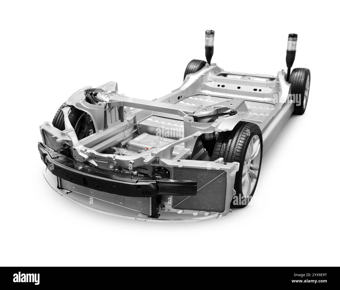 Chassis base frame of 2014 Tesla Model S luxury electric car isolated ...