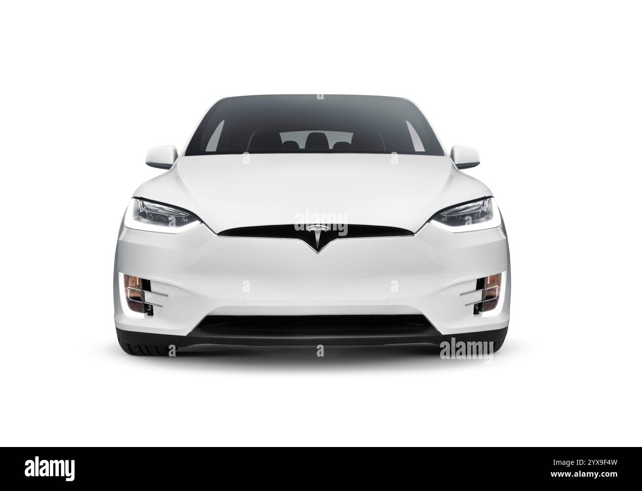 White 2017 Tesla Model X luxury SUV electric car front view isolated on ...