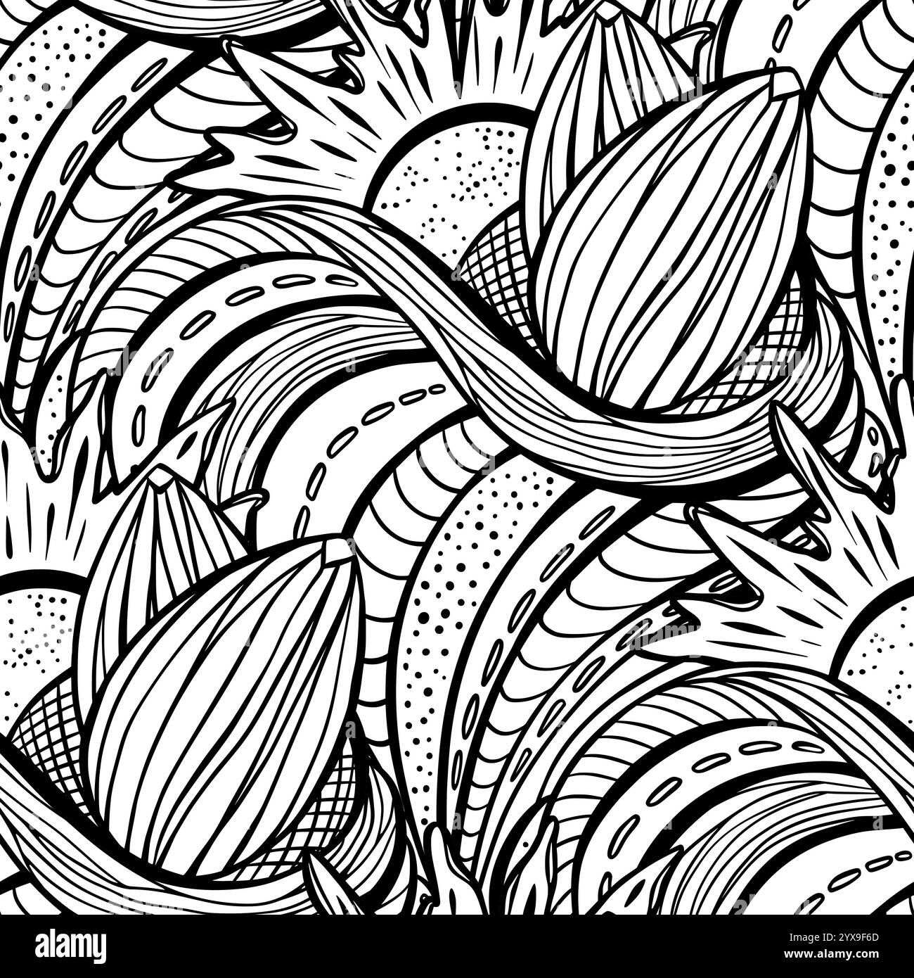 Black and White Abstract Detailed Wavy Contour Lines Coloring Page ...
