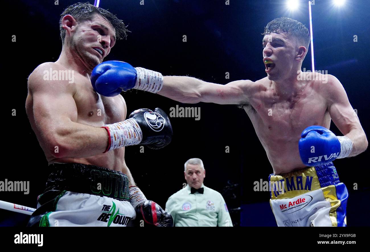 Stephen Mckenna (right) in action against Lee Cutler during the WBC ...