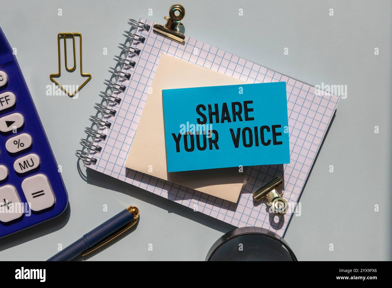 Hand show Share Your Voice text written on small whiteboard isolated on ...