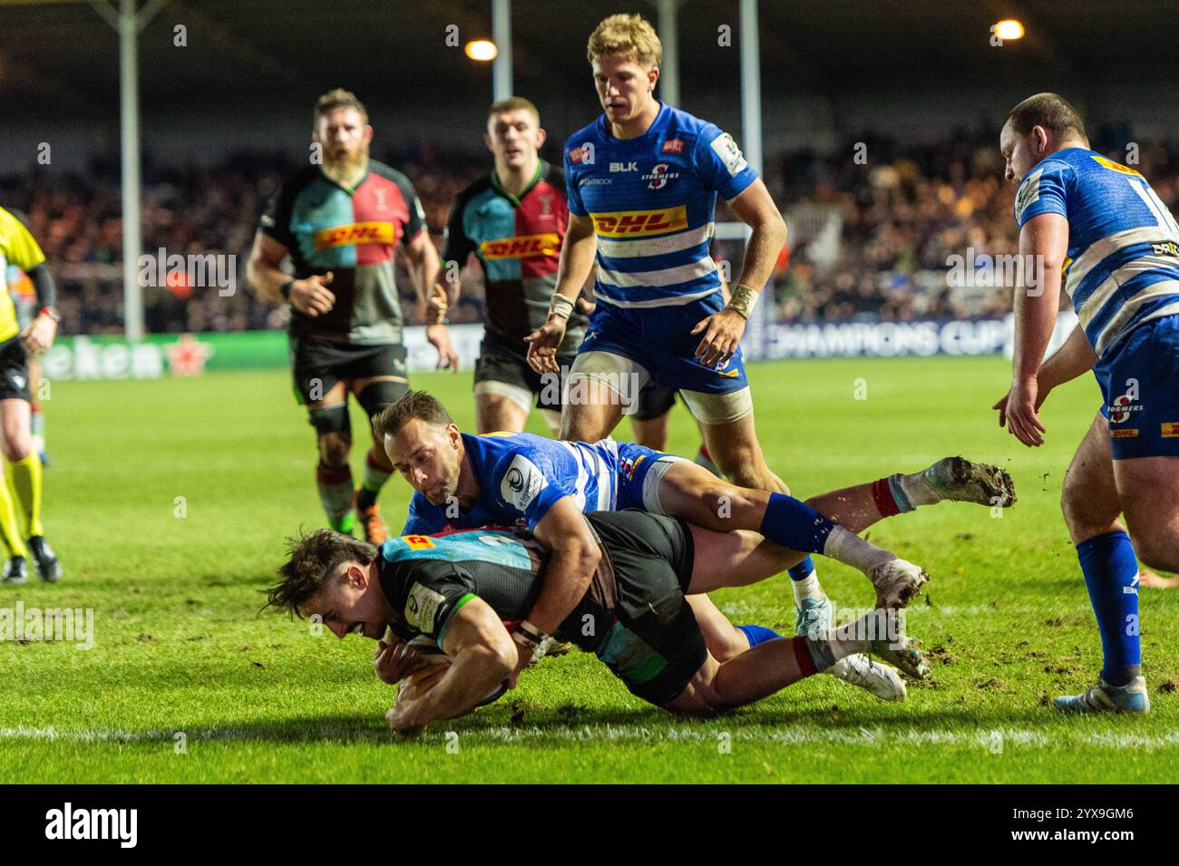 Twickenham, England on 14 December 2024. Cadan Murley of Harlequins ...