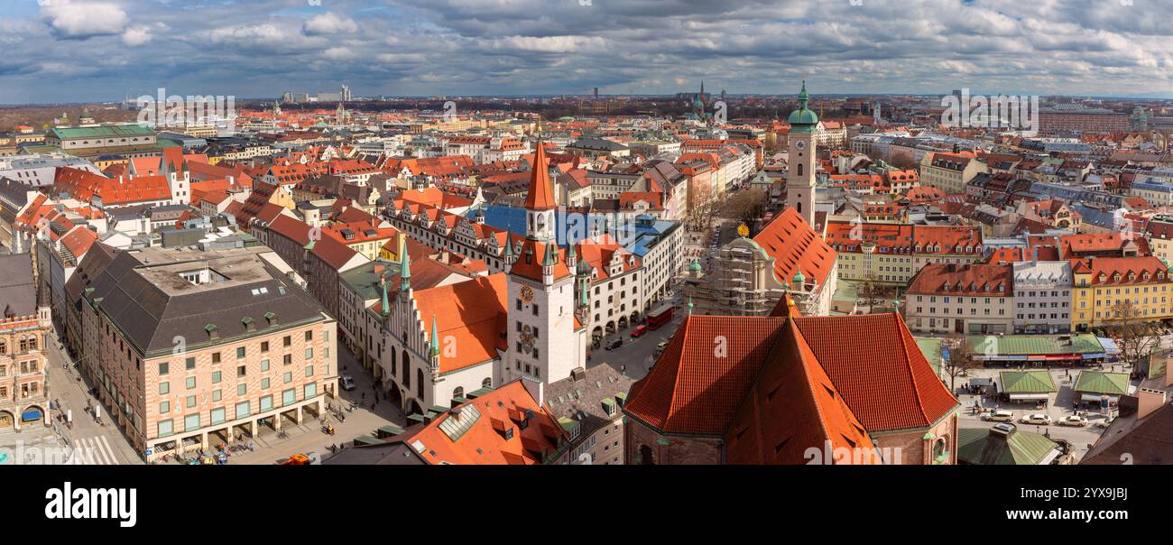 Panoramic view of the Old Town of Munich, Germany, showing historic ...