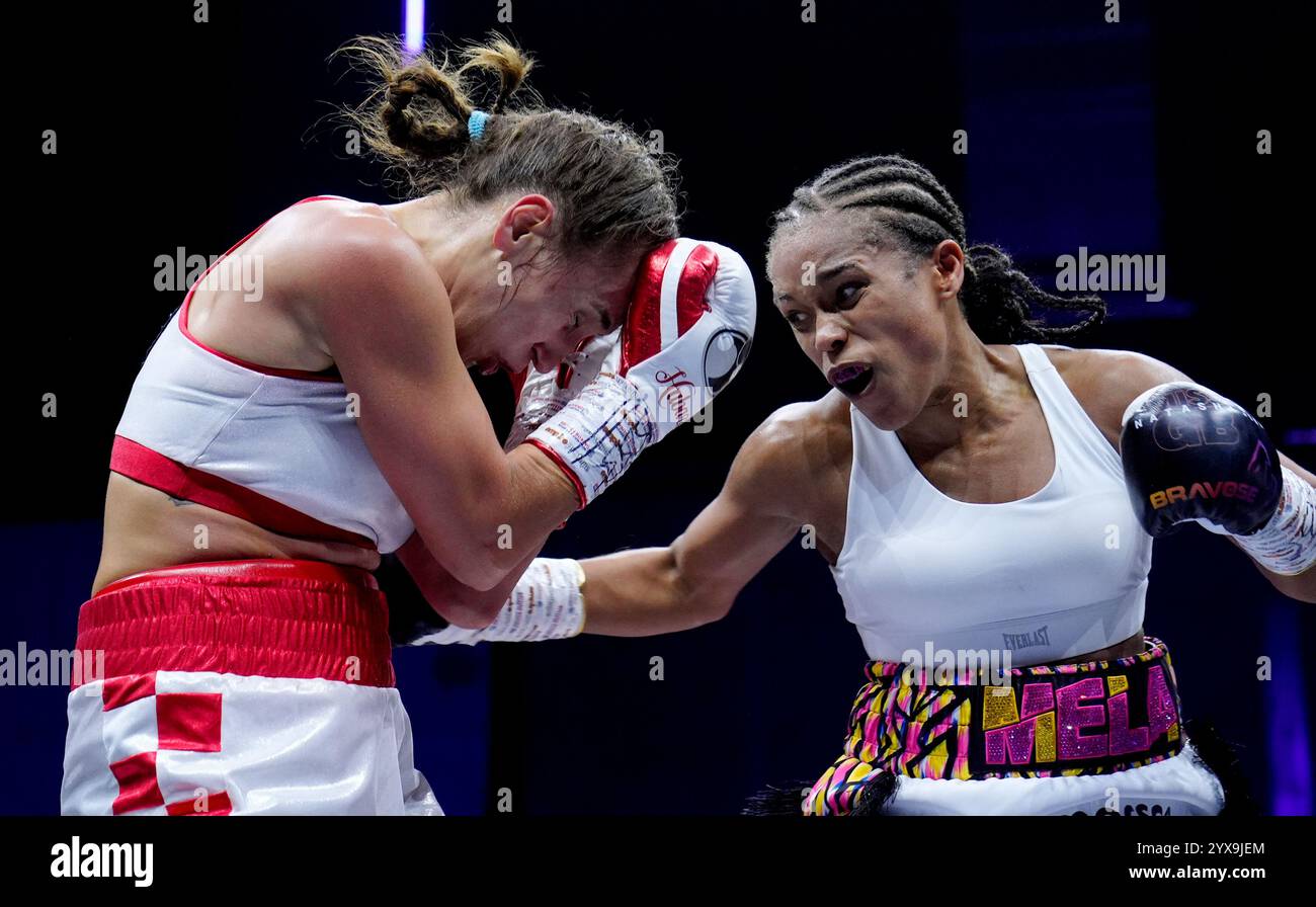 Natasha Jonas (right) in action against Ivana Habazin for the ICF and ...