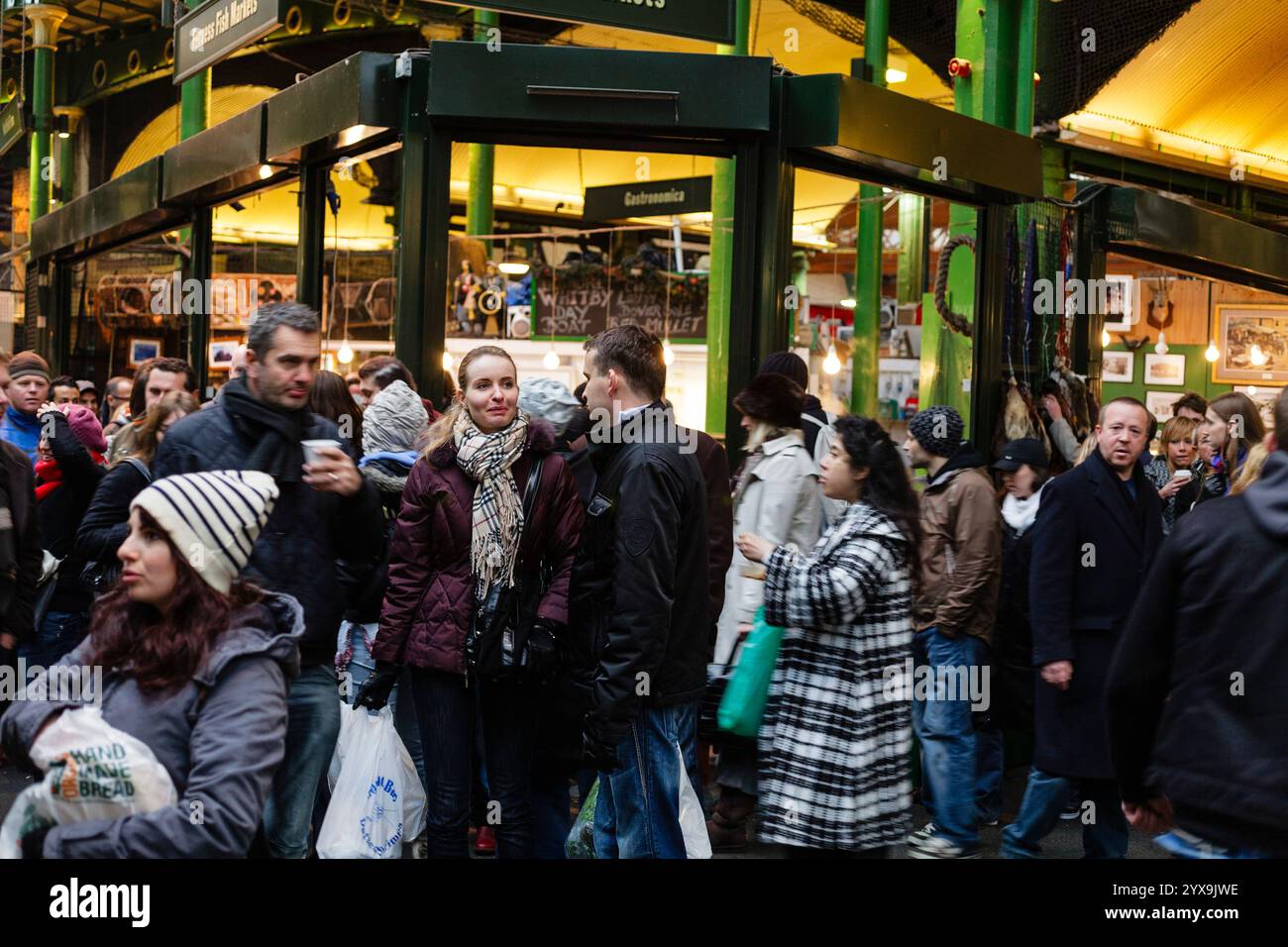 Crowd of shoppers in Borough Market in London, United Kingdom Stock ...