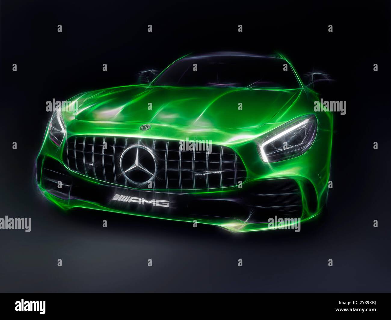 Stylized photo illustration of Green 2017 Mercedes-Benz AMG GT R Coupe ...