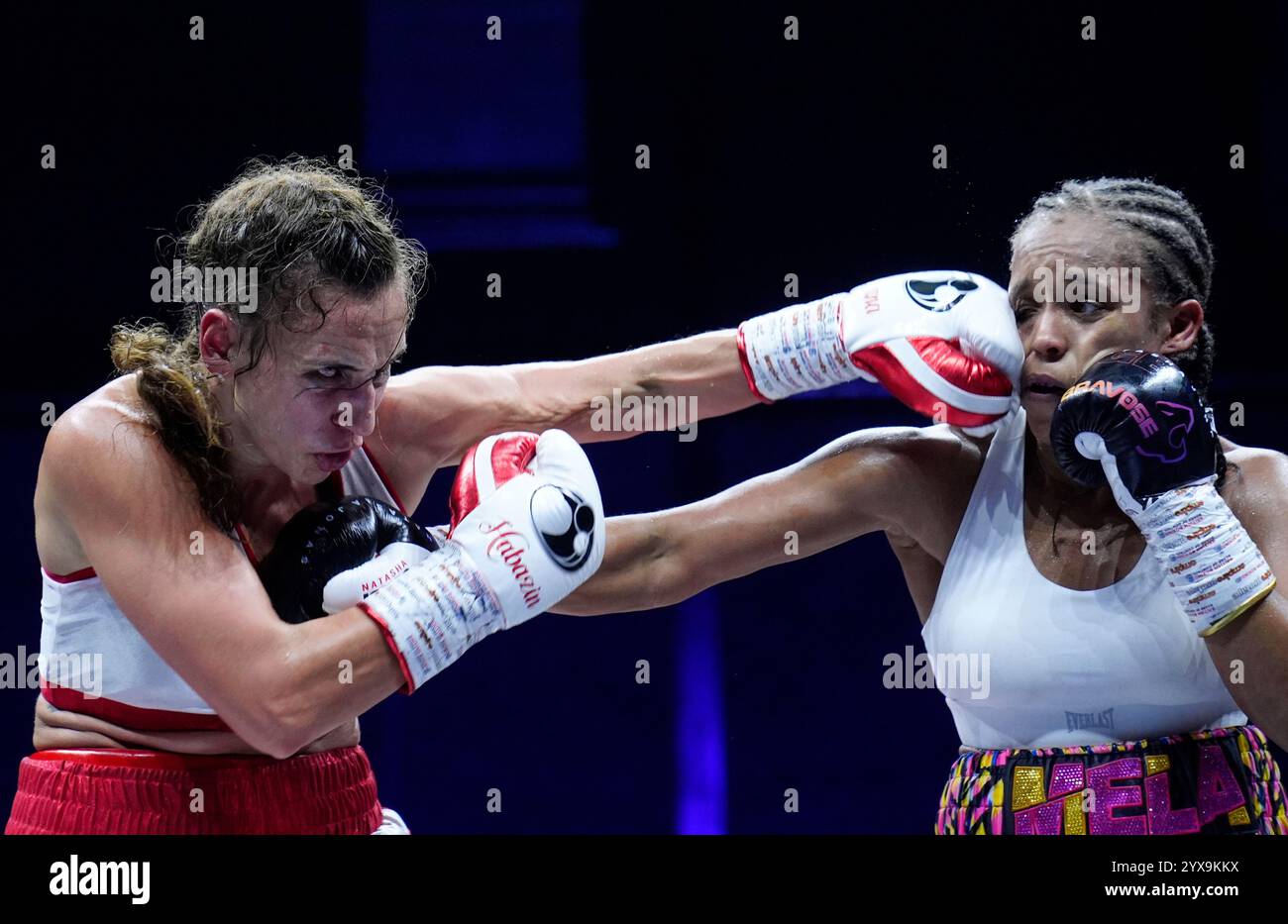 Natasha Jonas (right) in action against Ivana Habazin for the ICF and ...