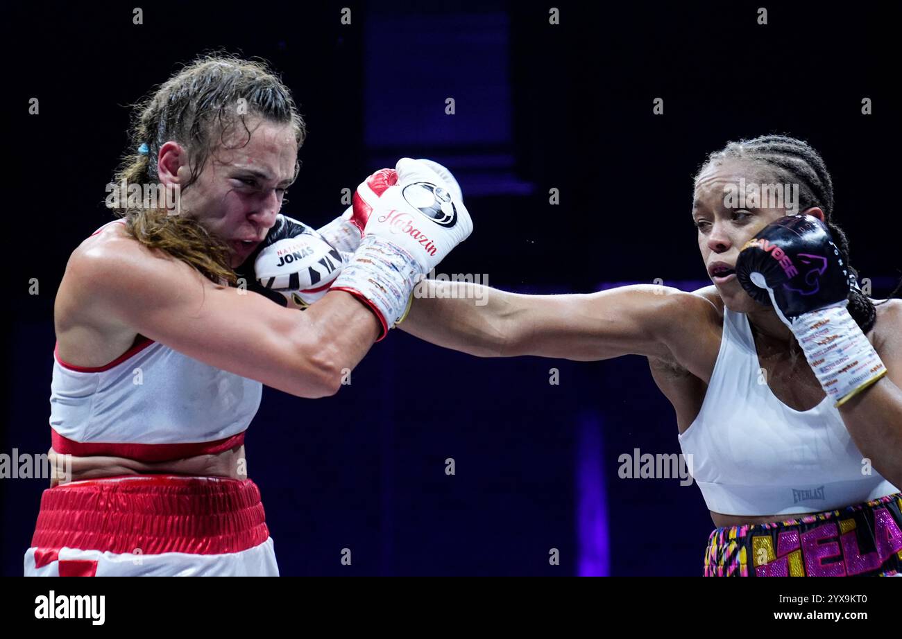 Natasha Jonas (right) in action against Ivana Habazin for the ICF and WBC World Welterweight ...