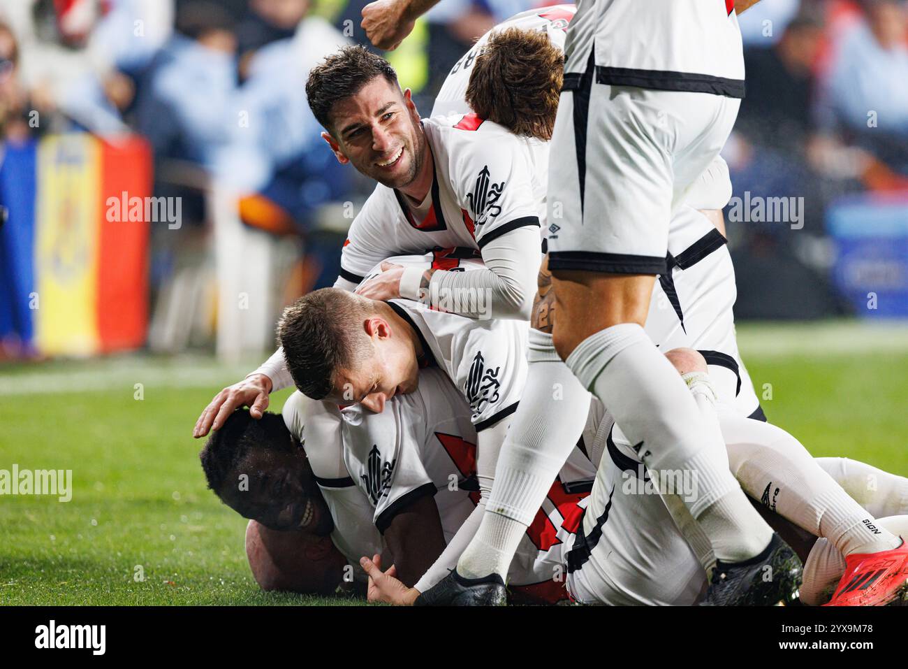 Madrid, Spain. 14th Dec 2024 Team of Rayo seen celebrating after goal ...