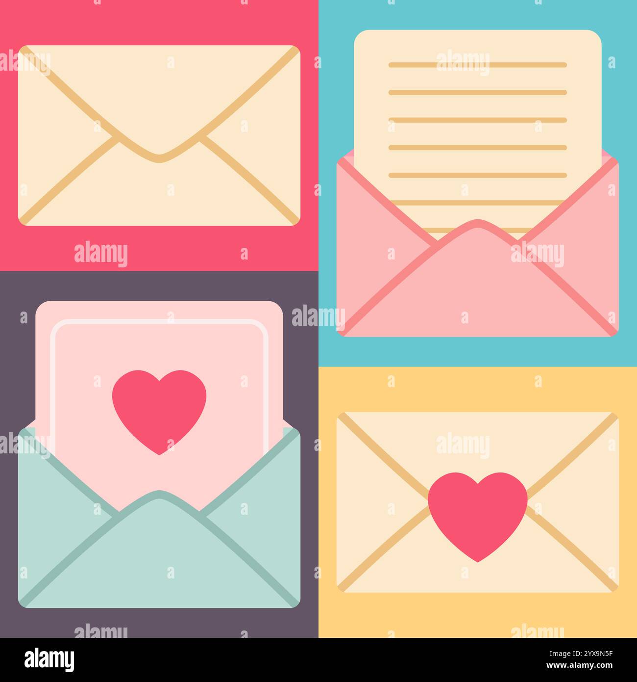 Set of envelopes. Love letter. Valentines day. Cute holiday elements ...