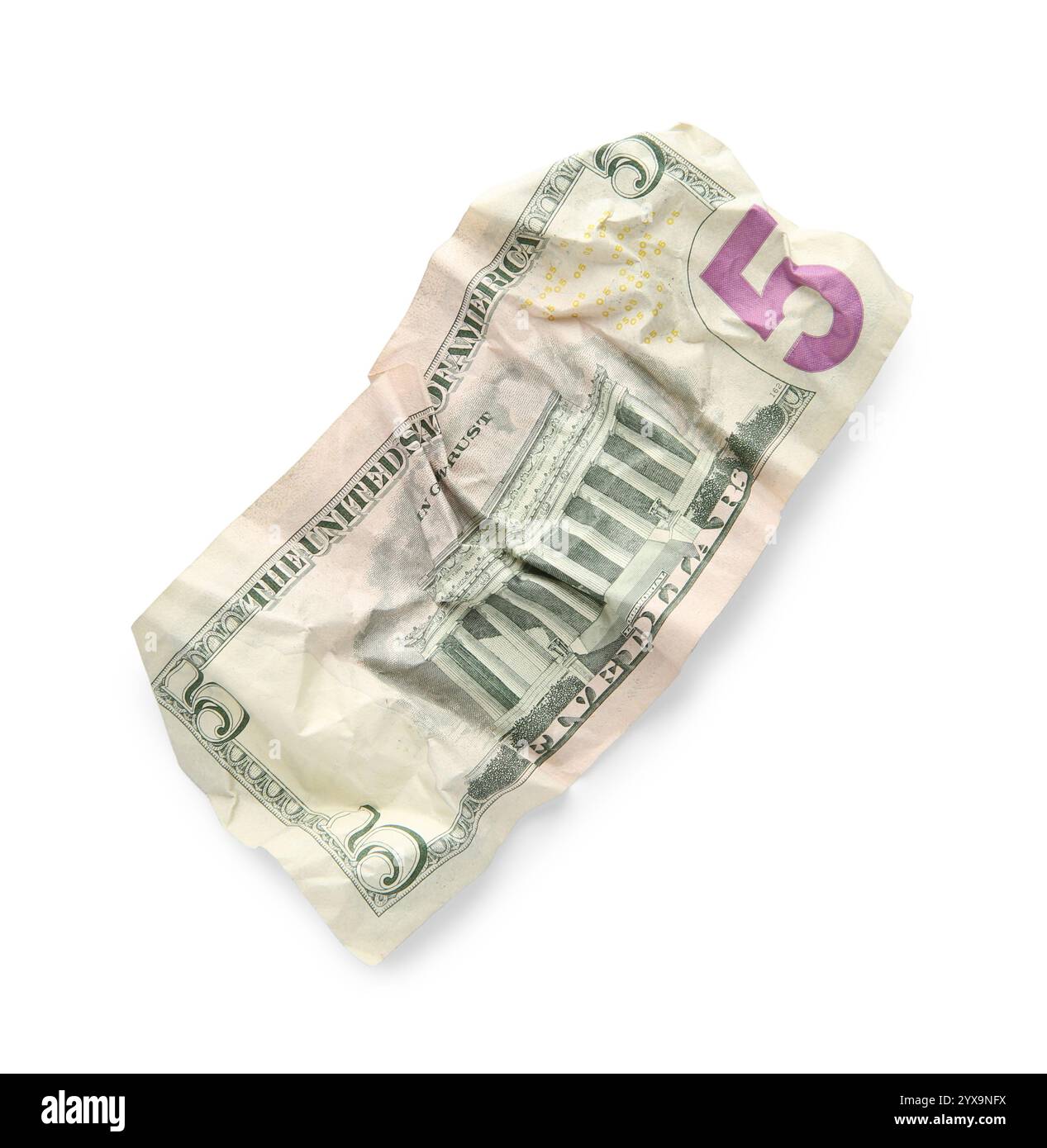 One crumpled dollar banknote isolated on white, top view Stock Photo ...