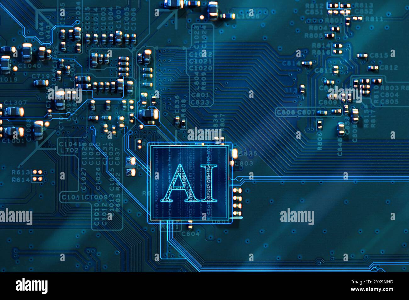 Artificial intelligence. Electronic chip with AI abbreviation on ...