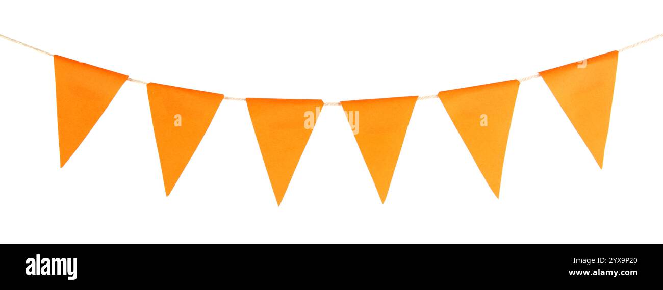 Orange party flags isolated on white. Festive decor Stock Photo - Alamy