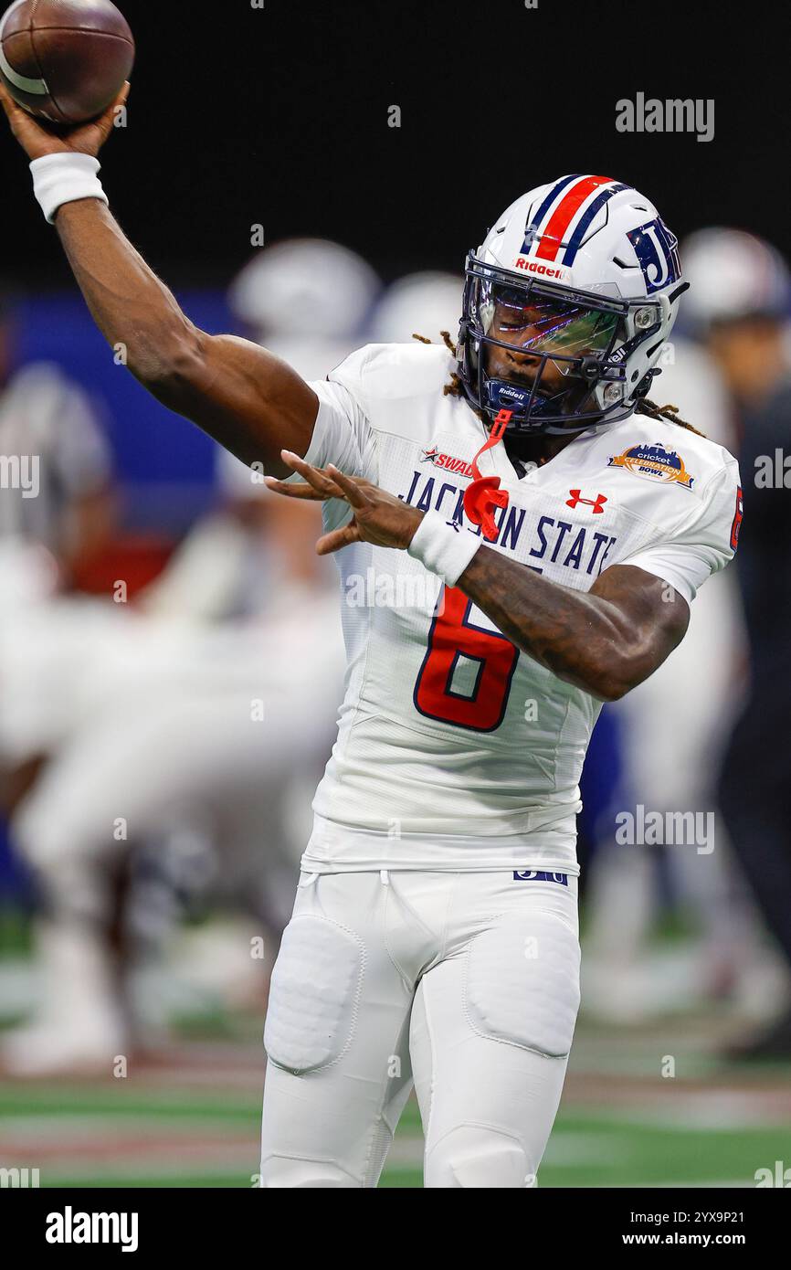 Atlanta, Georgia. 14th Dec, 2024. Jackson State's Cam'Ron McCoy warms ...