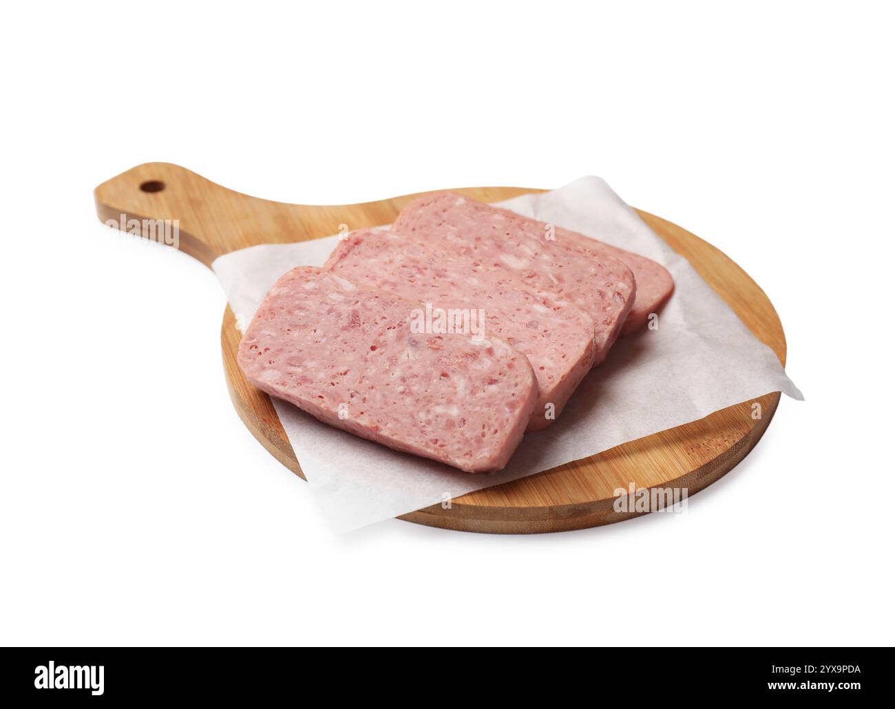 Pieces of canned meat isolated on white Stock Photo - Alamy
