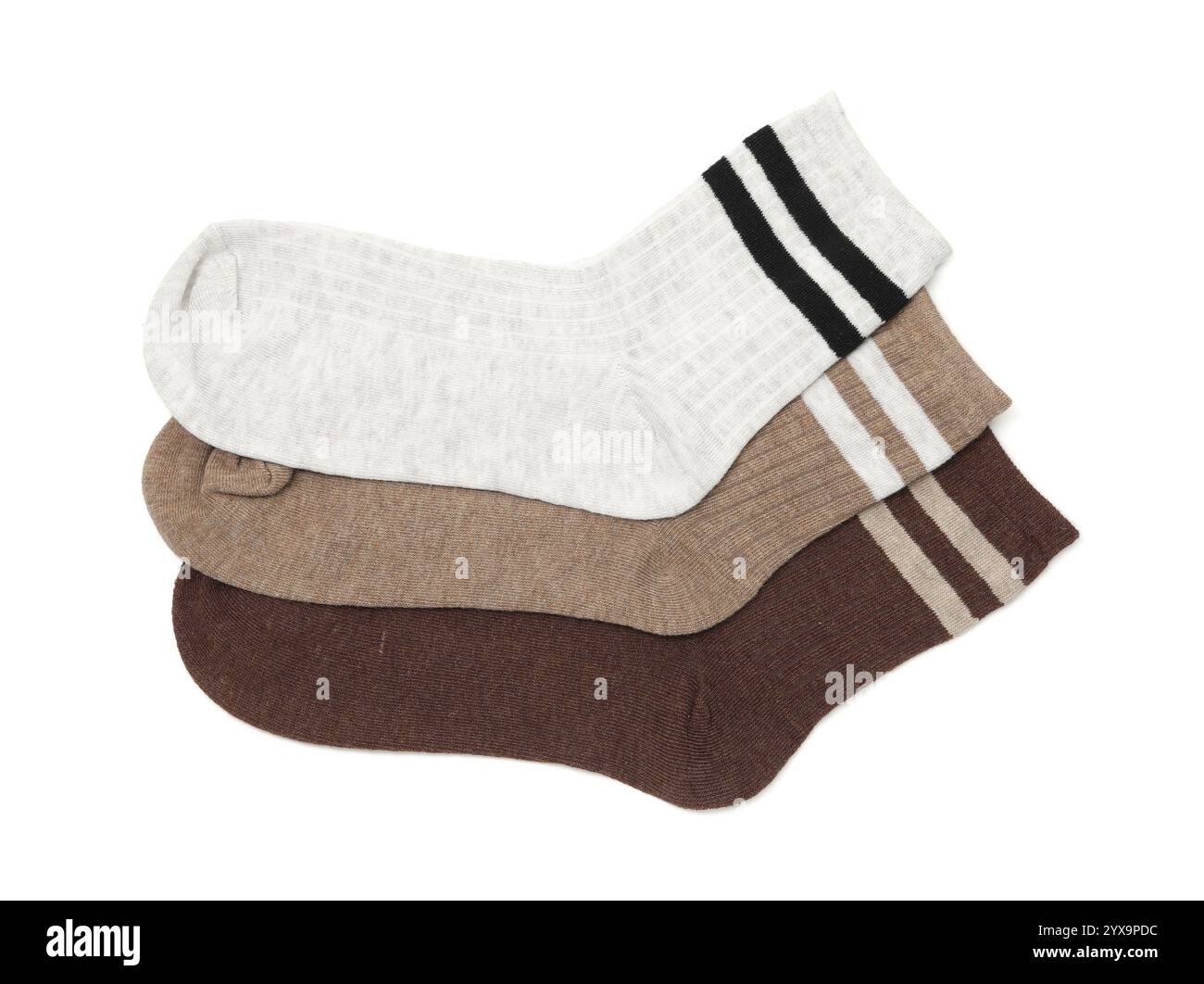 Different soft socks isolated on white, top view Stock Photo - Alamy