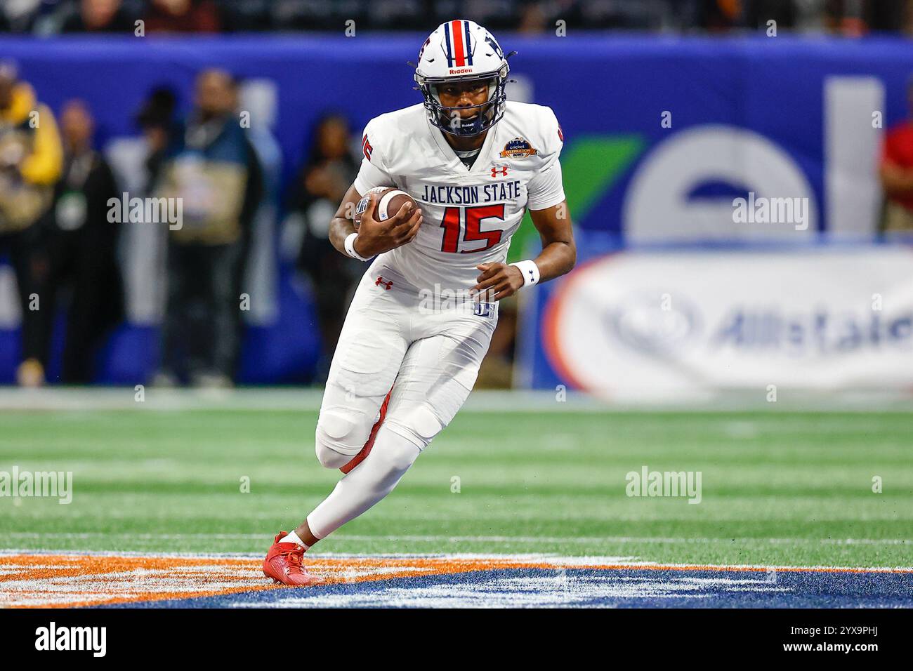 Atlanta, Georgia. 14th Dec, 2024. Jackson State's Jacobian Morgan gets ...