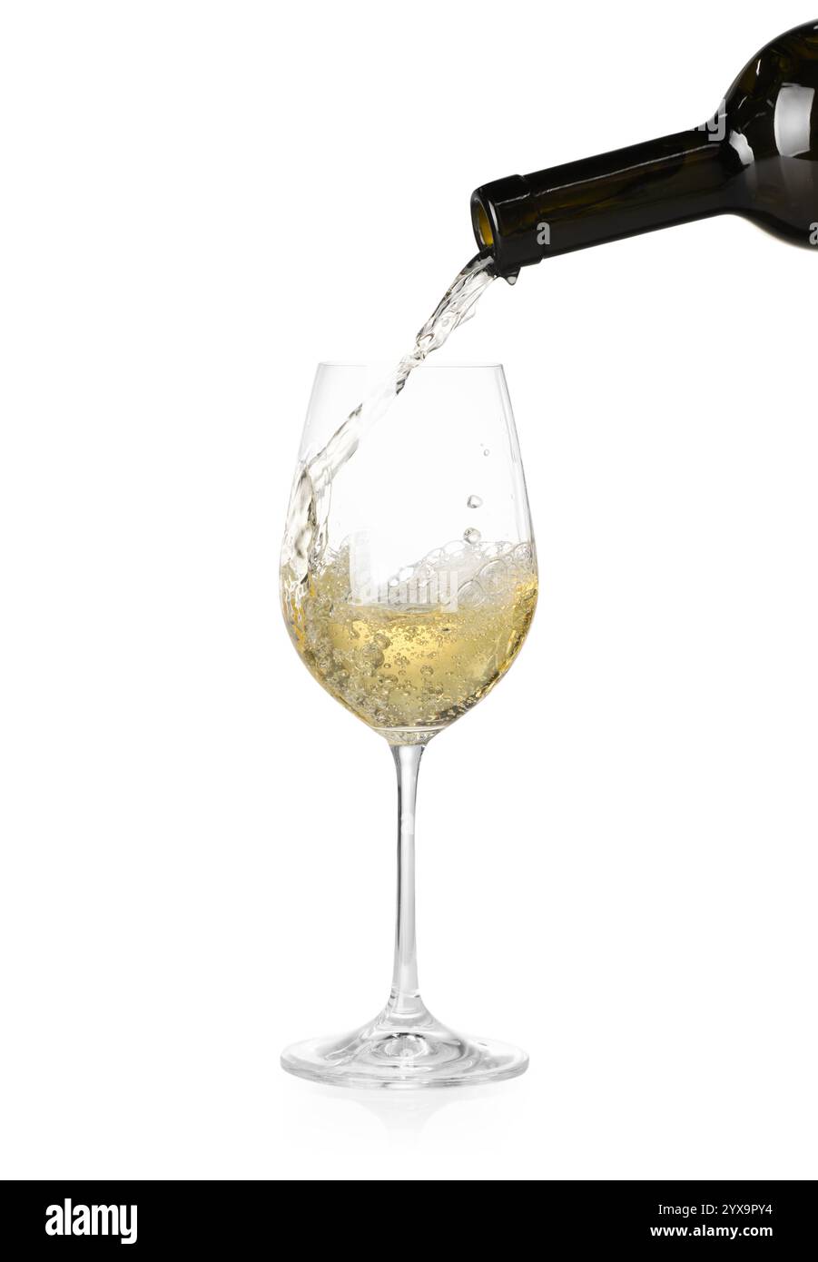 Pouring wine into glass on white background Stock Photo - Alamy