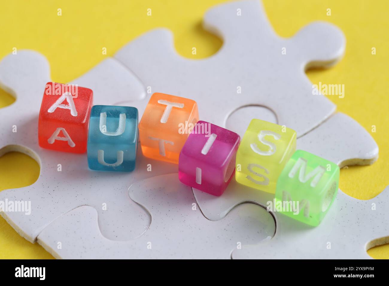 Autism word colorful puzzle hi-res stock photography and images - Alamy