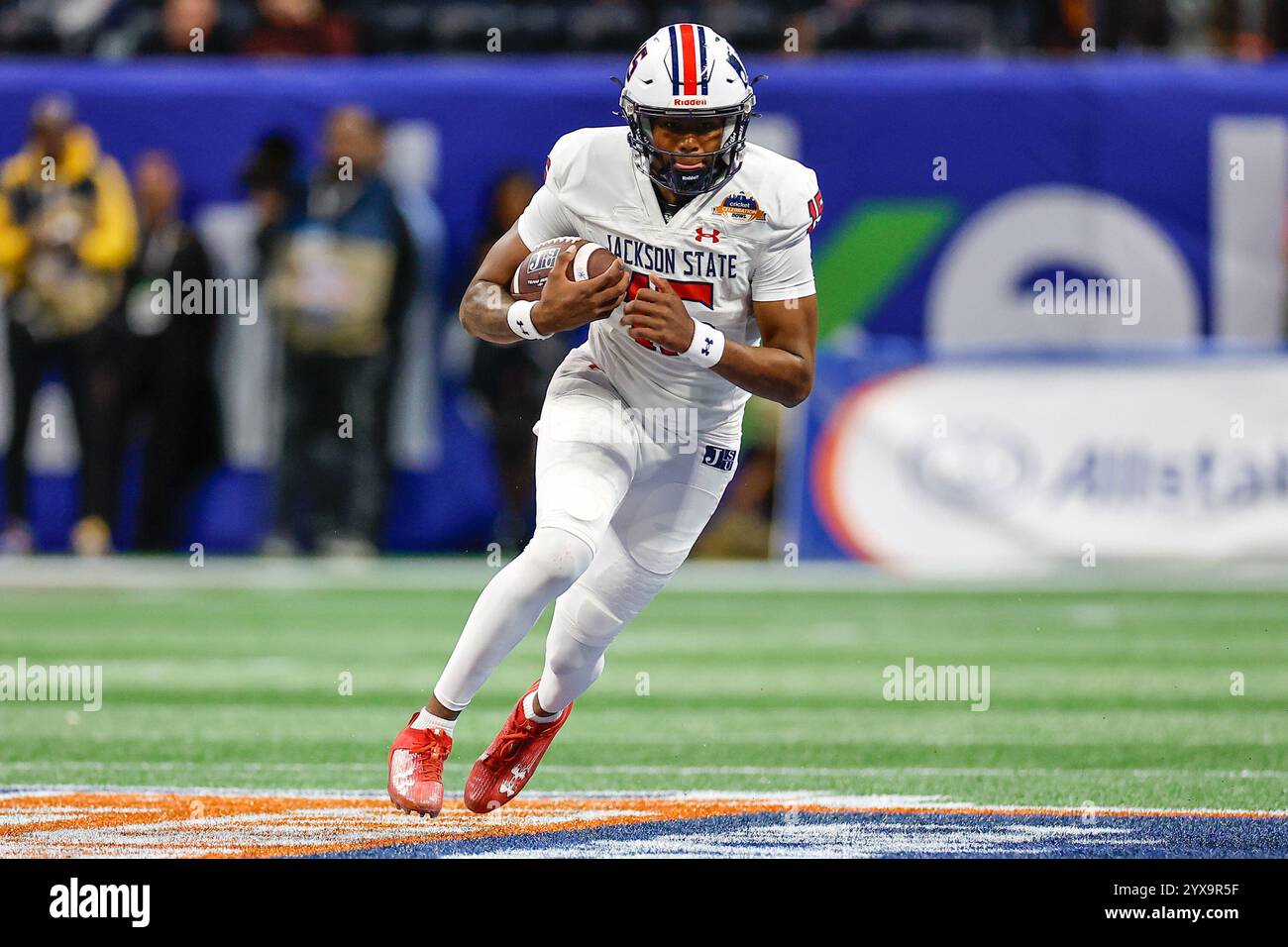 Atlanta, Georgia. 14th Dec, 2024. Jackson State's Jacobian Morgan gets ...