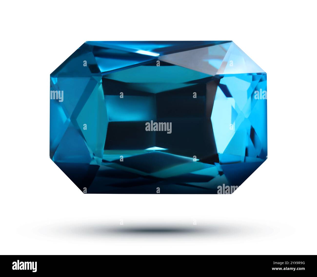 One blue shiny gemstone in air on white background Stock Photo - Alamy