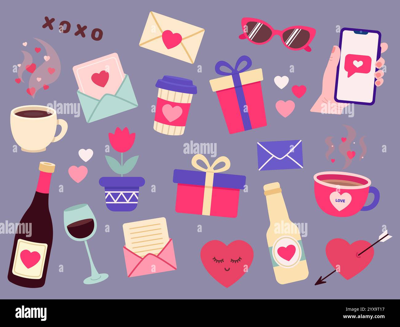 Set of illustrations. Valentines day. Cute holiday elements. Vector ...
