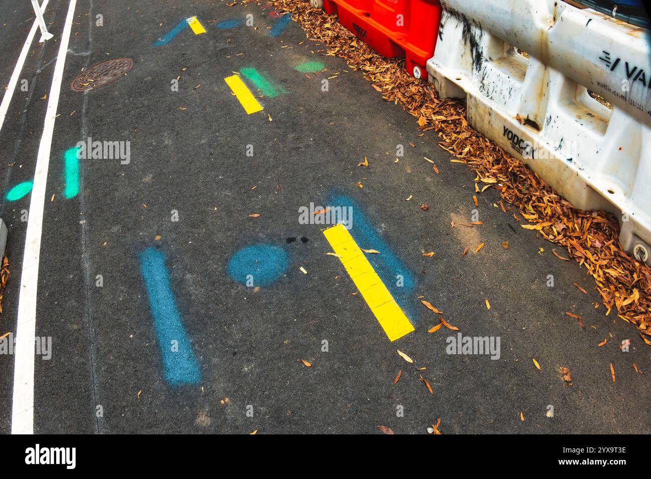 Construction markings on a downtown street Stock Photo - Alamy