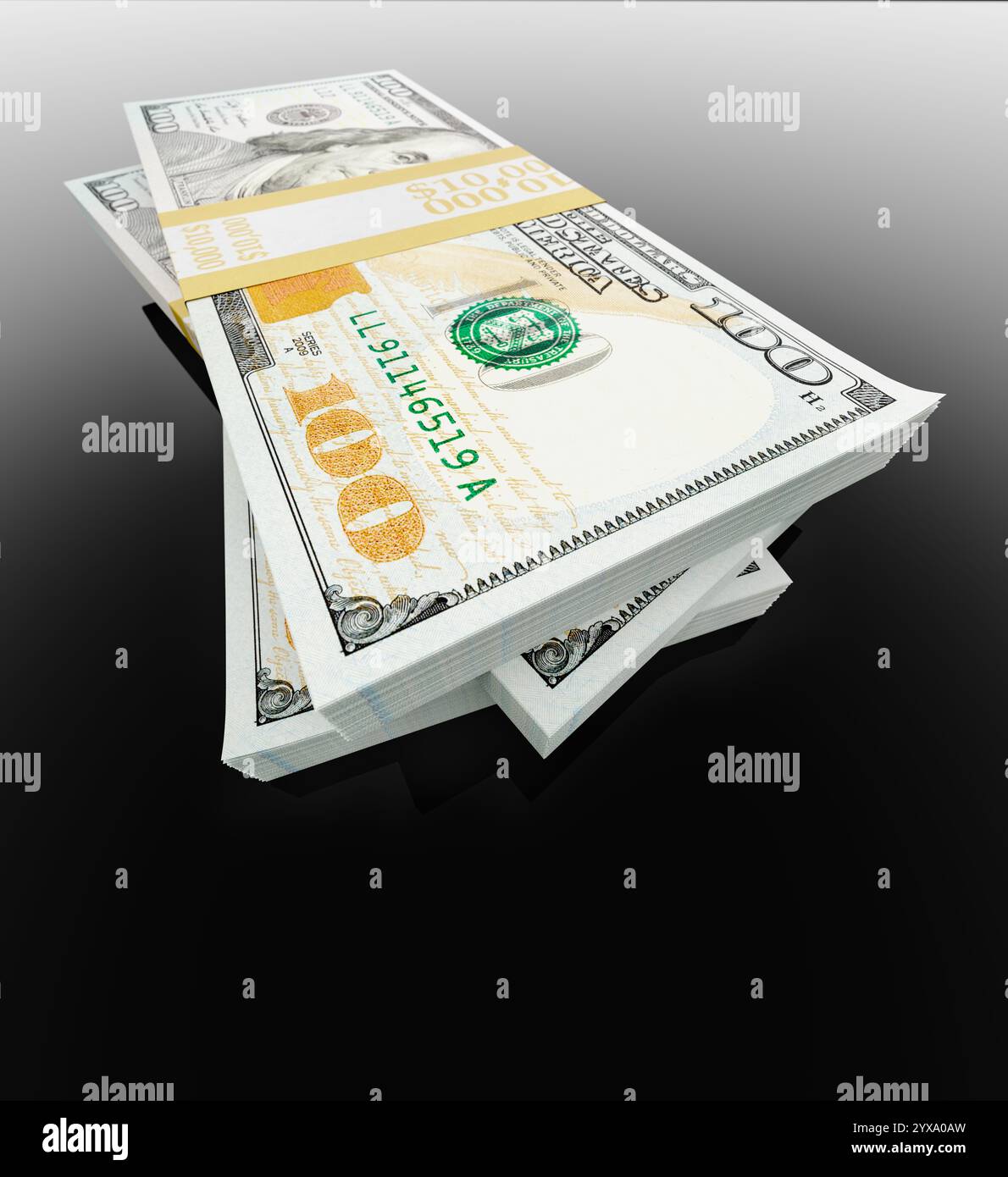 Stack of Thirty Thousand Dollars of One Hundred Dollar Bills on Black ...