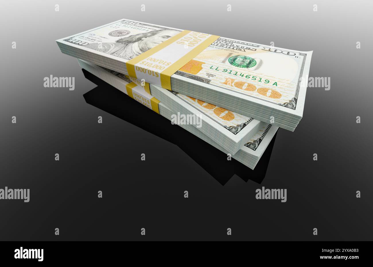 Stack of Thirty Thousand Dollars of One Hundred Dollar Bills on Black ...
