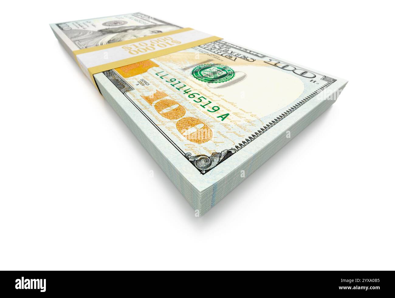 Stack of Ten Thousand Dollars of One Hundred Dollar Bills Isolated on a ...