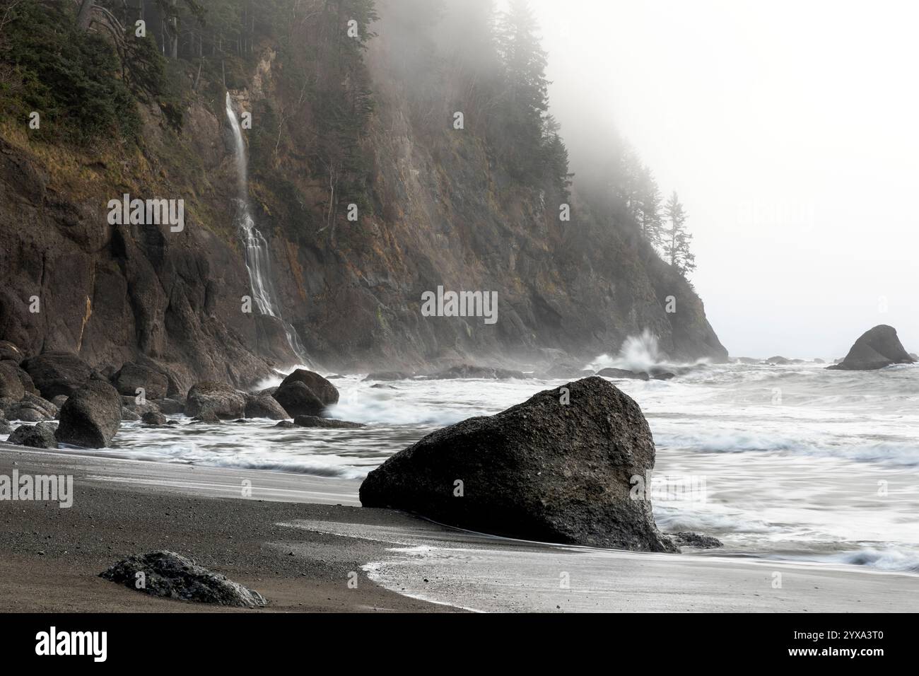 WA26292-00......WASHINGTON - Taylor Point Waterfall on Third Beach ...