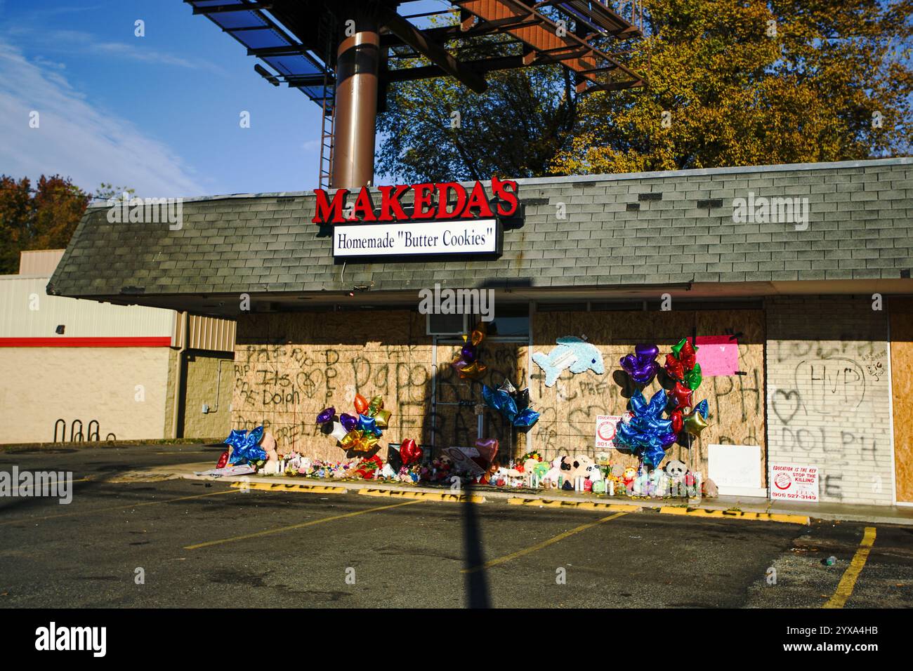A memorial for rapper Young Dolph (Adolph Thornton Jr.) is seen at ...
