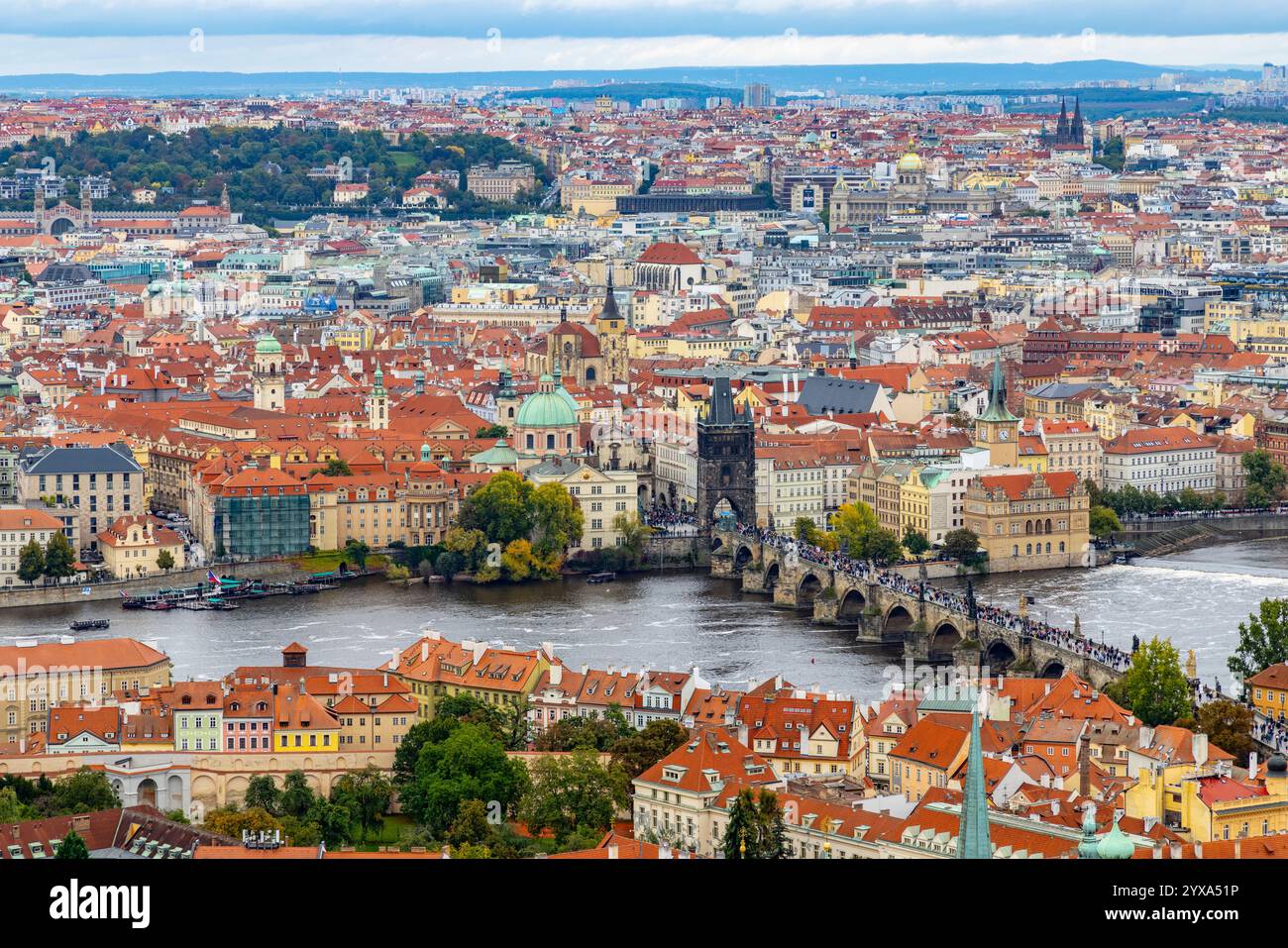 Prague cityscape showing lesser town and the old town with the medieval Charles bridge ...