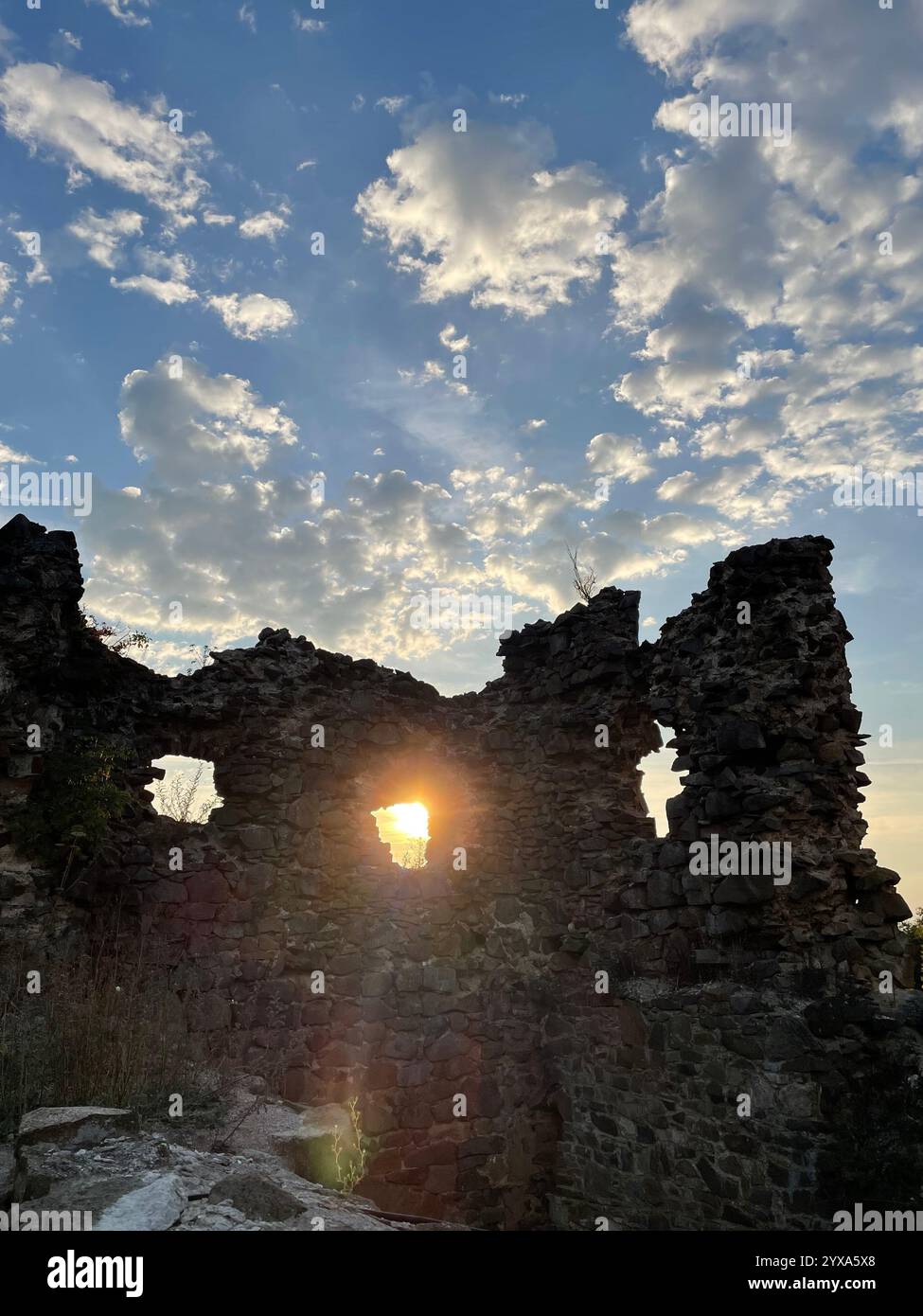 Beautiful sunset through ruins of Saris Castle from 12 century ...