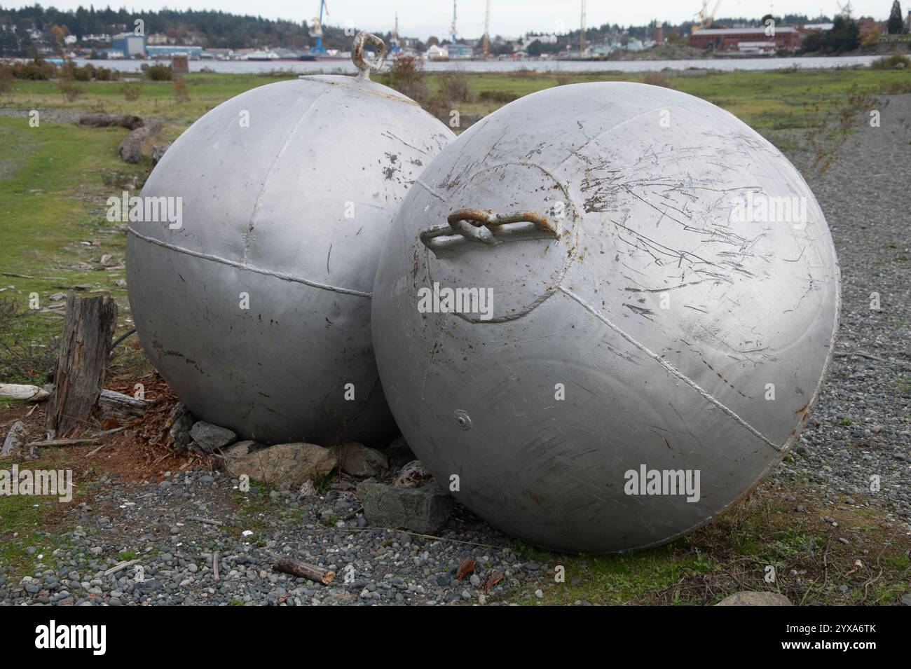 Steel floats on beach at Fort Rodd Hill & Fisgard Lighthouse National ...