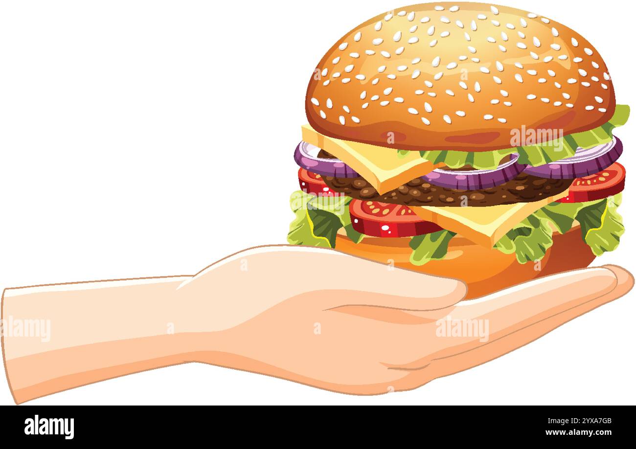 Illustration of a hand presenting a burger Stock Vector Image & Art - Alamy