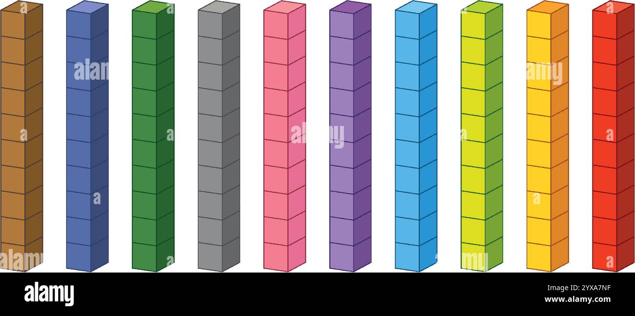 Ten vertical stacks of colorful blocks in a row Stock Vector Image ...