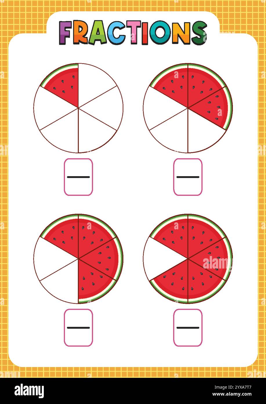 Illustration of fractions using watermelon slice visuals Stock Vector ...