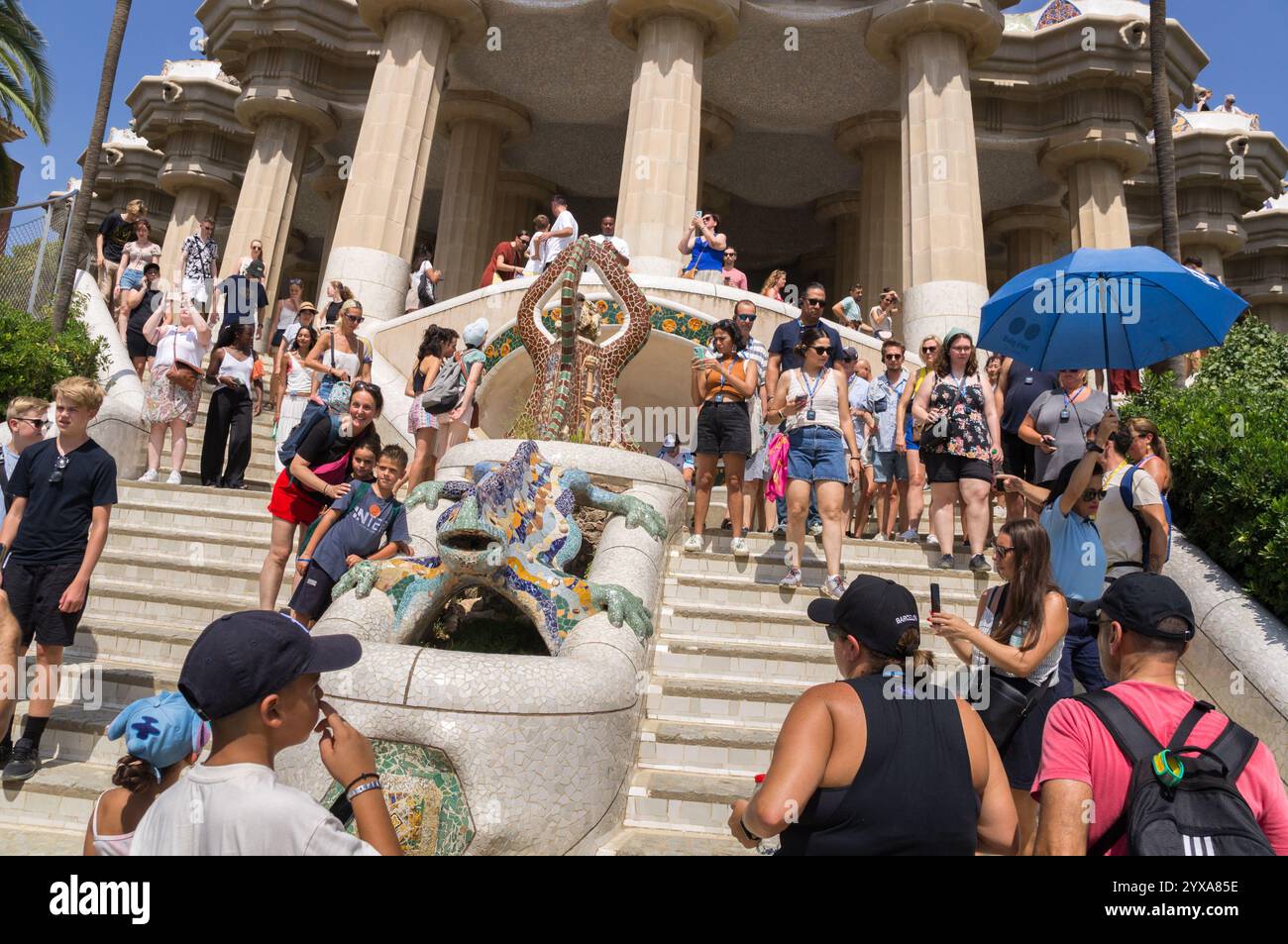Barcelona, Catalonia, Spain - 08 05 2023: Tourists at the stairs of ...