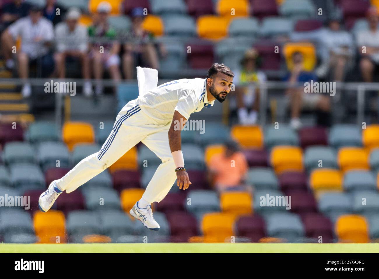 Brisbane, Australia, 15 December, 2024. Akash Deep of India bowls ...