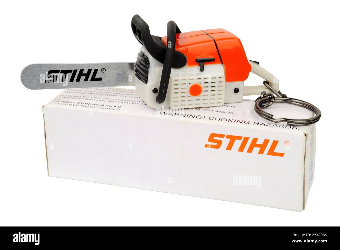 Stihl chainsaw novelty promotional keyring battery operated sound Stock ...