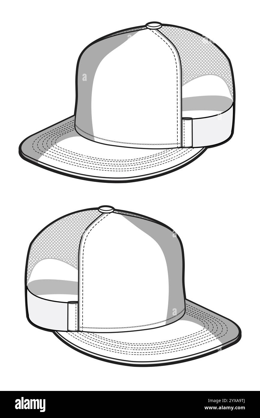 Strapback caps vector mockup template technical drawing Stock Vector ...