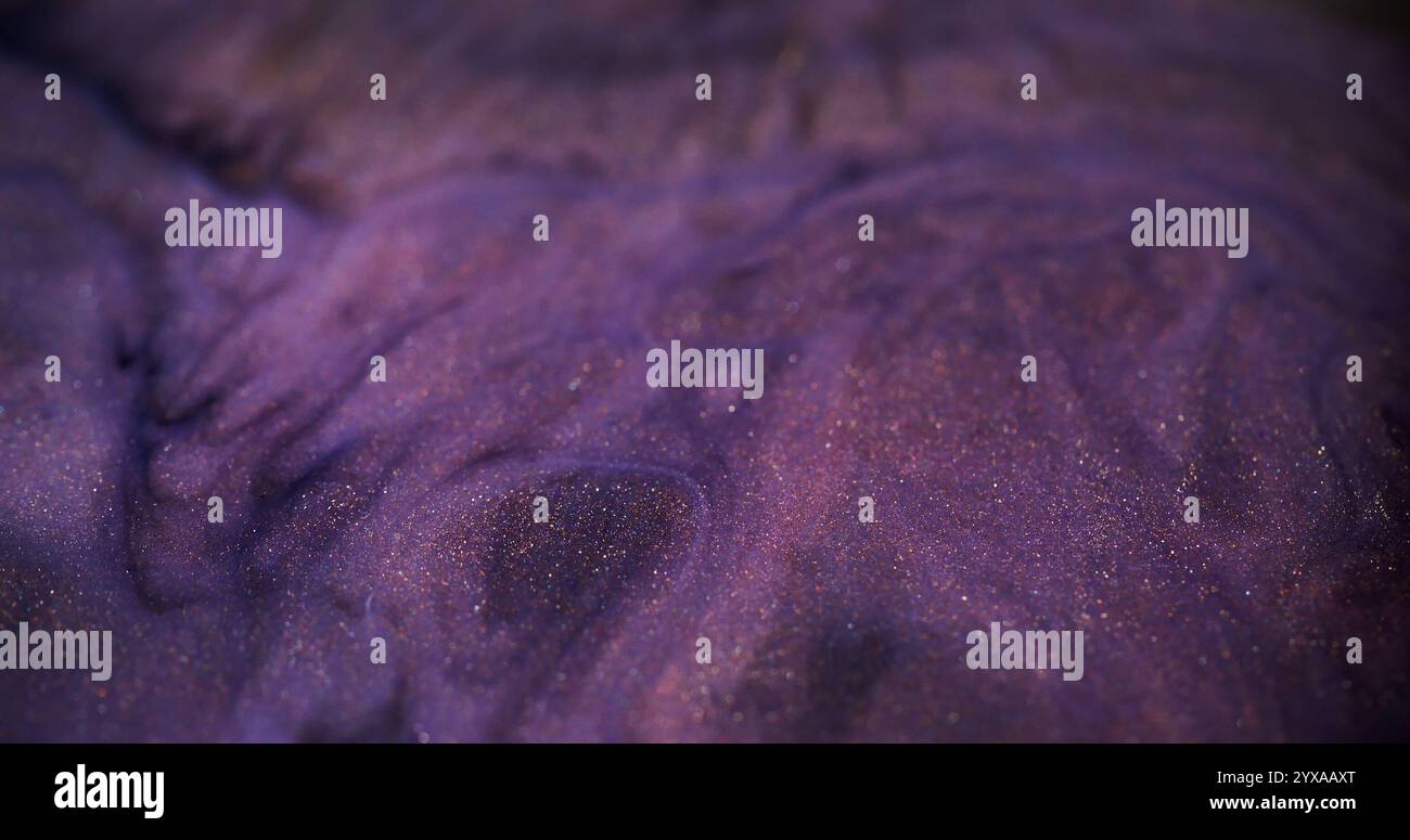Blurred ink spill. Glitter fluid mix. Defocused purple color glowing ...