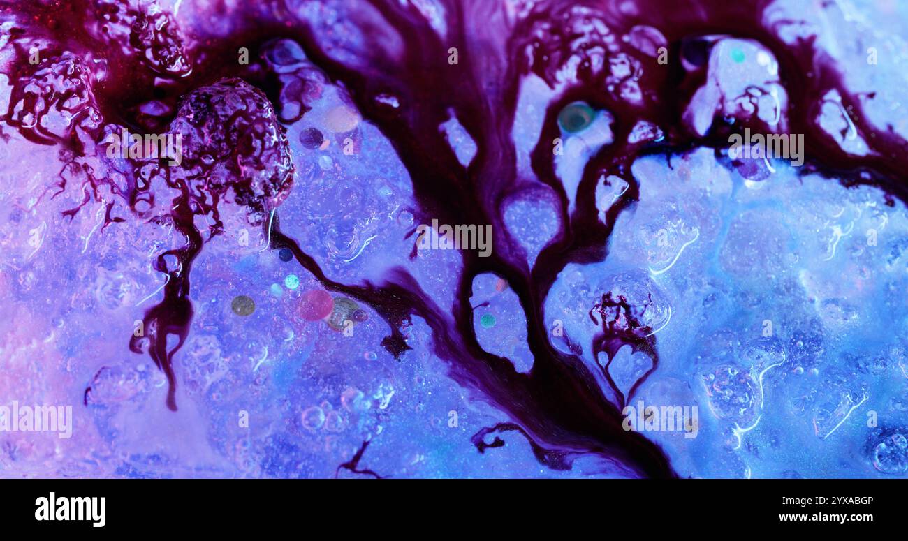 Paint flow. Contrast spill. Branching stream of dark red ink on ...