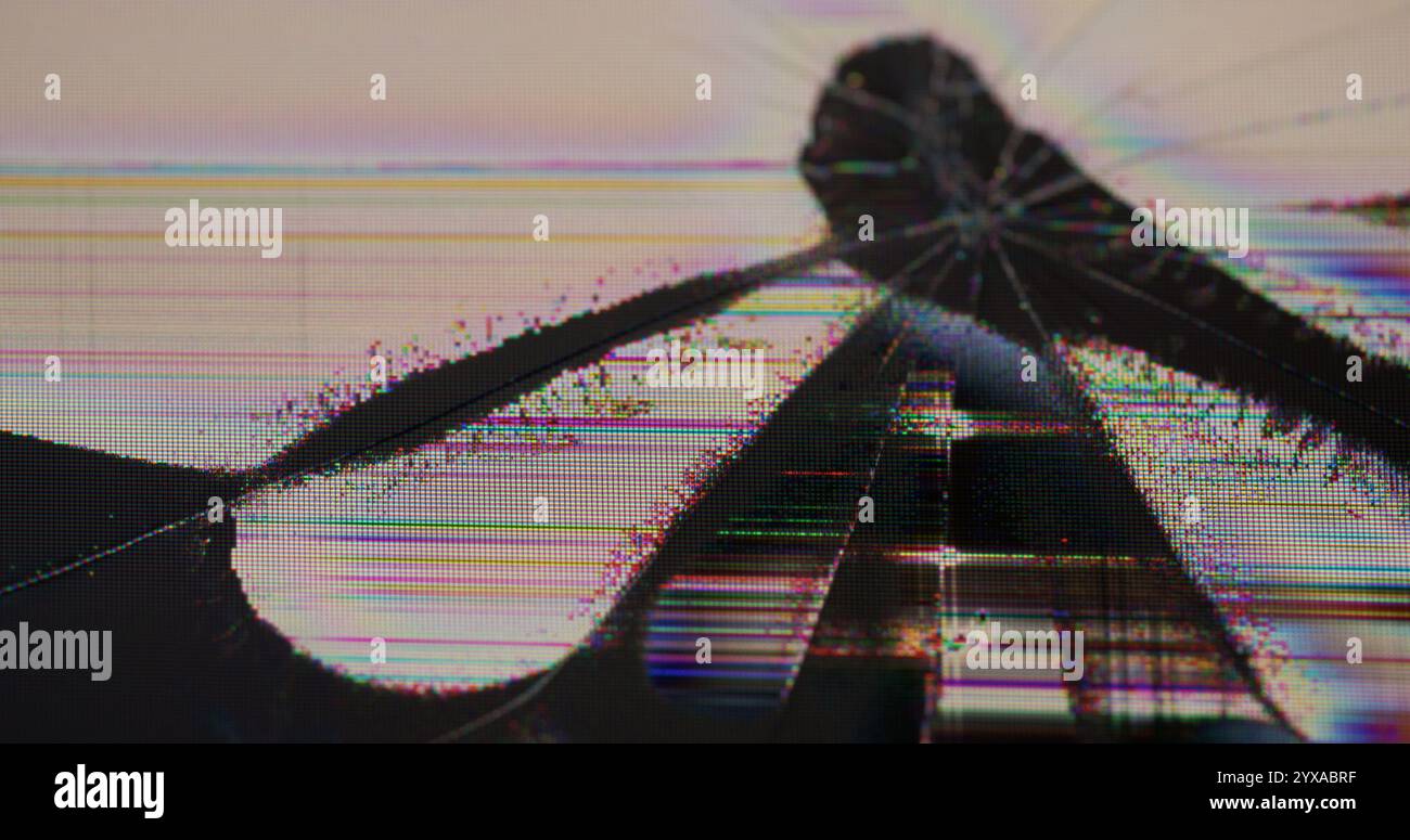Defective screen. Cracked LCD. Color grainy display with chaotic ...