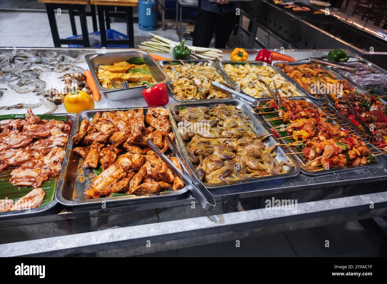 The street market offers a wide range of fresh meat for barbecue Stock ...
