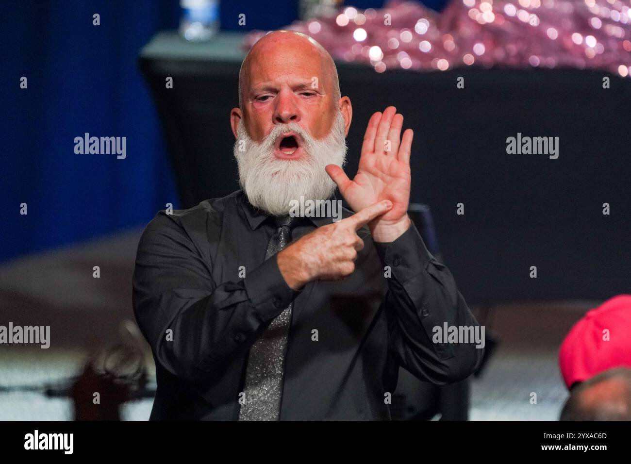An American Sign Language (ASL) interpreter is seen translating during ...