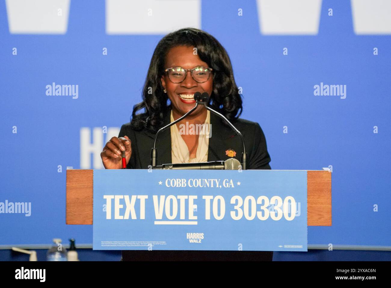 Cobb County Commission Chairwoman Lisa Cupid speaks onstage at the ...