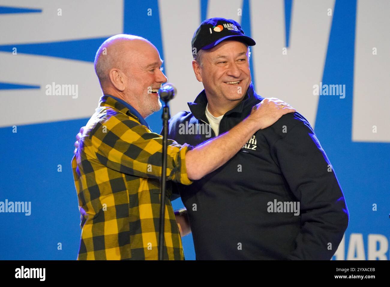 Michael Stipe and Second Gentleman Douglas Emhoff appear onstage during ...
